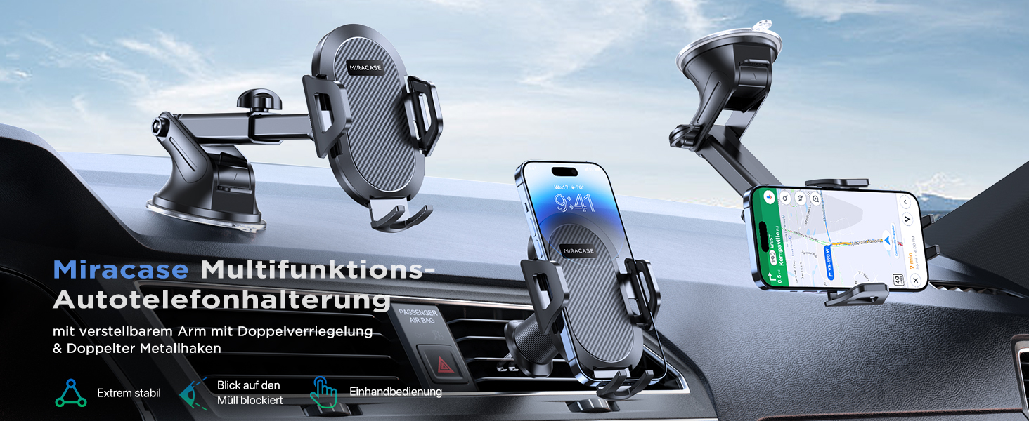 Miracase Handyhalterung Auto[Super stabil &Starker Saugnapf] Handyhalter Auto für Armaturenbrett ...