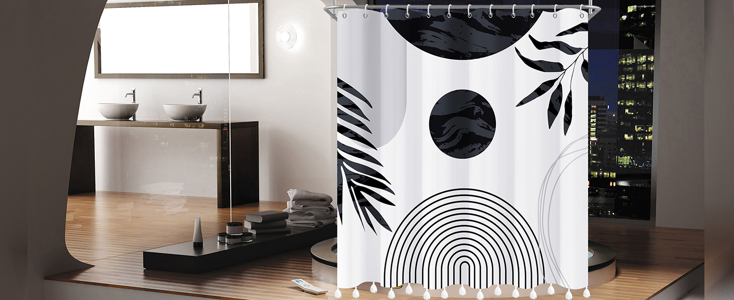 Amazon.com: TOENGS Boho Shower Curtains for Bathroom Black and White Shower Curtain with Tassel ...