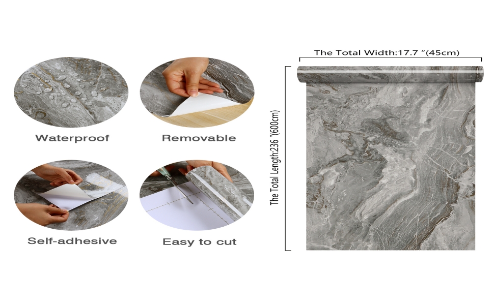 Amazon | CHIHUT 壁紙シール 壁紙 リメイクシート カッティングシート 45cmx6m グレー ウォールステッカー 剥がせるタイプ 大理石調 のり付き 防水シール 厚手 DIY ...