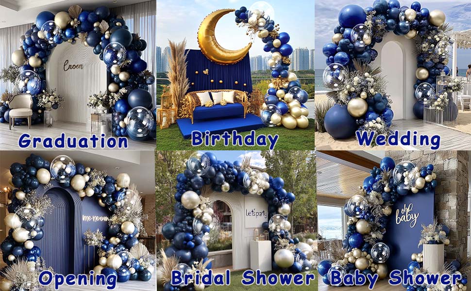 Amazon.com: Royal Blue Gold Balloon Arch Double Stuffed Latex Bobo Pearl Gold Balloon Garland ...