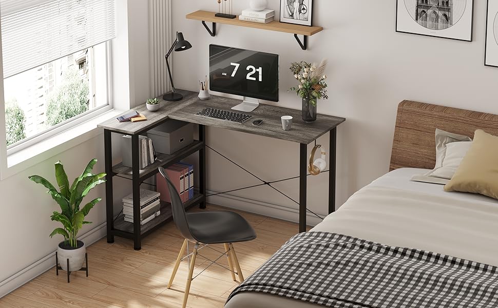 CAIYUN Eckschreibtisch Schreibtisch L Form mit Regal Bürotisch mit Ablagefächern Computertisch ...