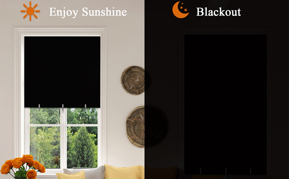 Amazon.com: Blackout Shades No Drill Cordless Window Blinds Cut to Size Roll up Adjustable Easy ...