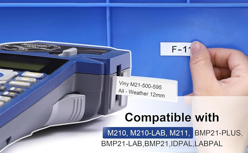 Compatible M21-500-595-WT All-Weather Vinyl Label 1/2Inch Black on ...
