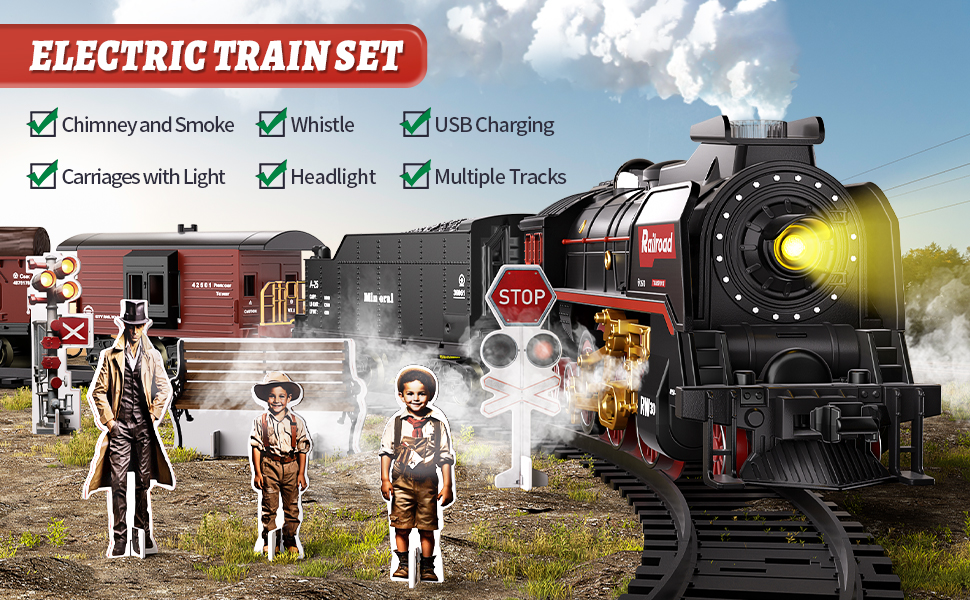 Amazon.com: AIQI Electric Train Set-Train Toys for Boys Girls with Smokes,Lights, Sound,Tracks ...
