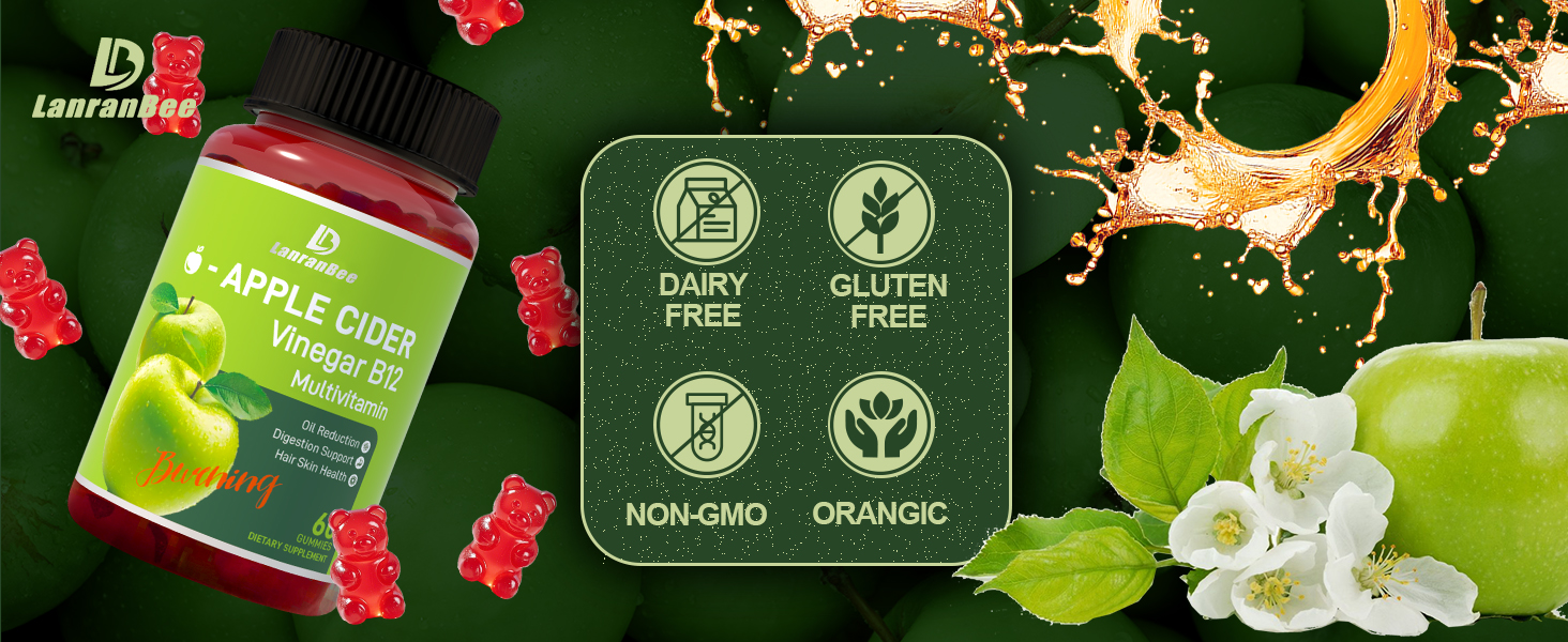 Amazon.com: LanranBee Apple Cider Vinegar Gummies 1000mg with Vitamins B12 Multivitamin ACV ...