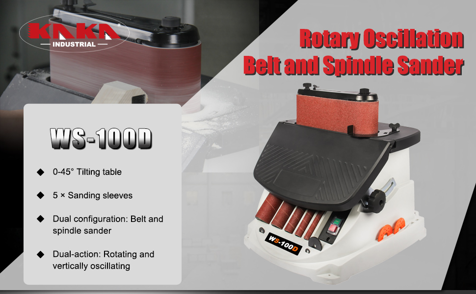 KAKA INDUSTRIAL WS-100D Vertical Oscillating Spindle Sander & Belt Sander, 2 in 1 Combination ...