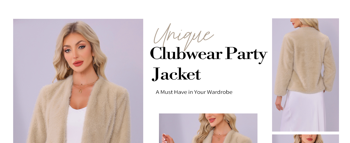 Allegra K Faux Fur Coat for Women Long Sleeve Open Front Overcoat Wedding Fluffy Jacket at ...