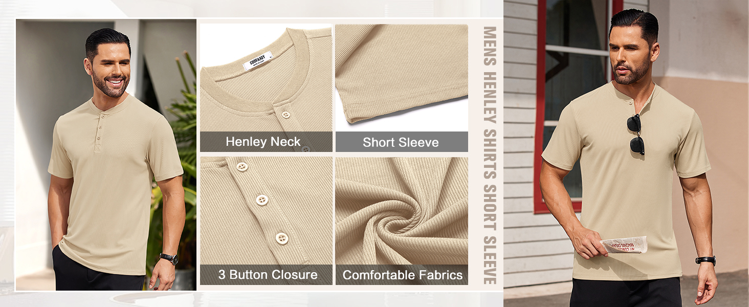 Amazon.com: COOFANDY Men's Henley Shirts Short Sleeve Ribbed T-Shirts Bodybuilding Workout Tee ...