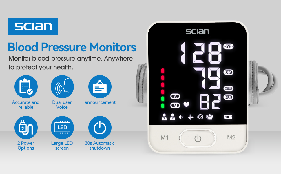 Scian Blood Pressure Monitors Large Cuff Blood Pressure Machine for Home Use, Automatic Blood ...
