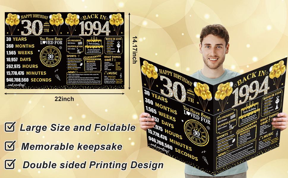 Amazon.com : Kuxriox Large 30th Birthday Card With Envelope, Black Gold Happy 30th Birthday ...