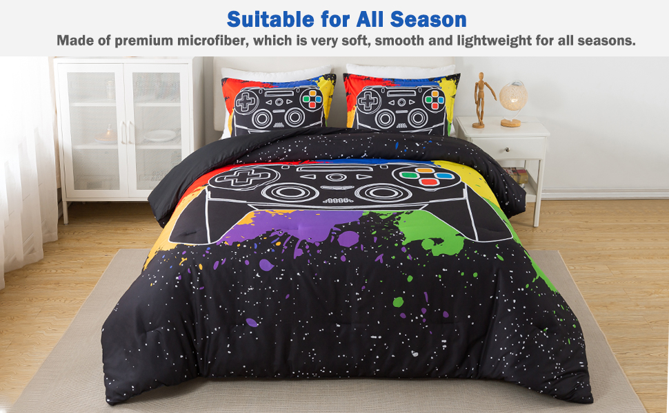 Amazon.com: Andency Gaming Comforter Set Queen Size, Gaming Bedding Set for Boys Teens Kids ...