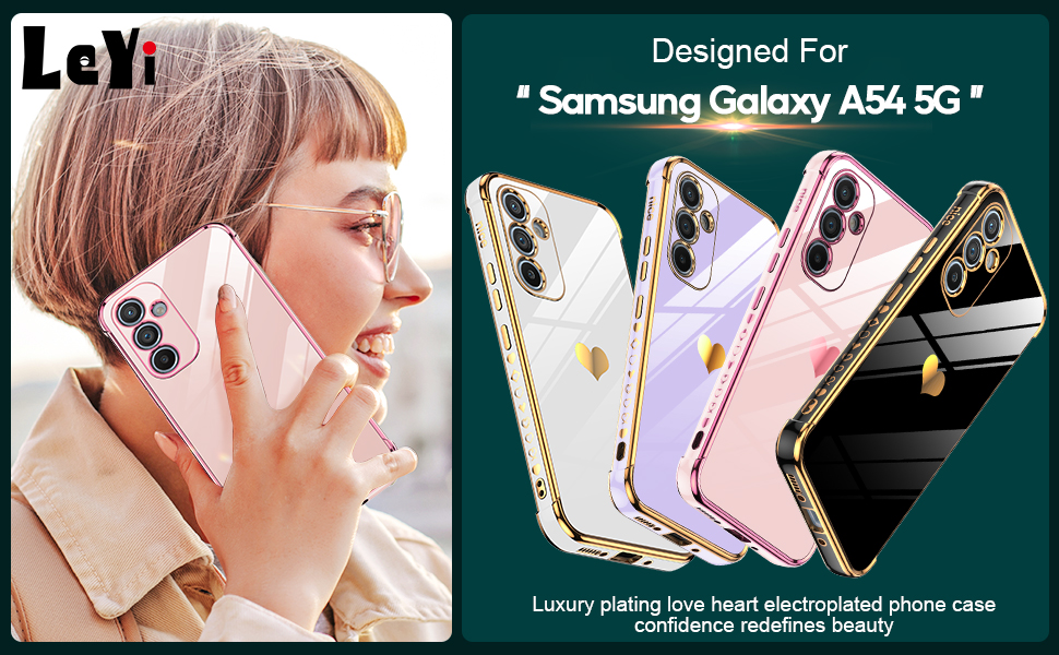 LeYi Funda para Samsung Galaxy A54/A 54 5G: Silicona Carcasa con 2pcs Cristal Templado, Corazón ...