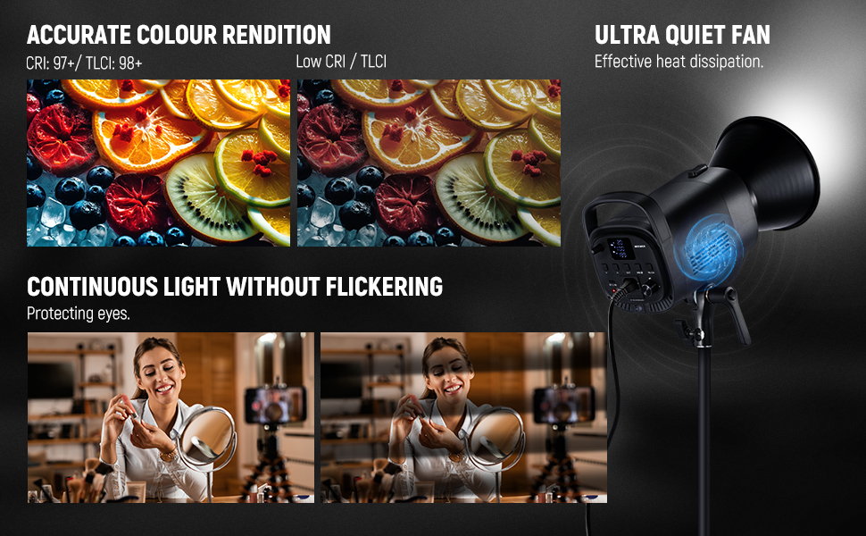 NEEWER CB60B 70W LED Video Light with 2.4G/APP Control, COB Bi Color Bowens Mount Continuous ...