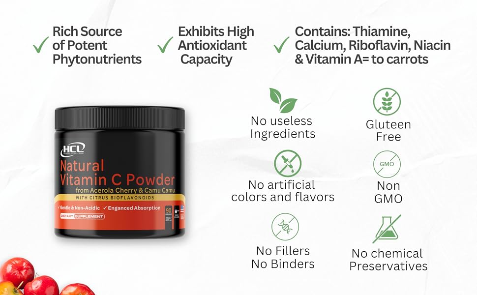 Amazon.com: Natural Vitamin C from Organic Acerola Cherry & Camu Camu Powder - High Absorption ...