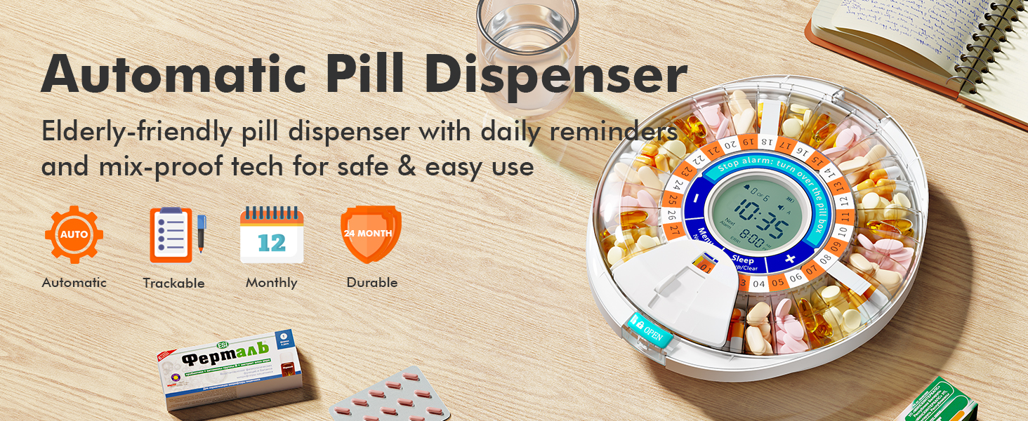 Amazon.com: Upgraded Automatic Pill Dispenser for Elderly with Alarm ...