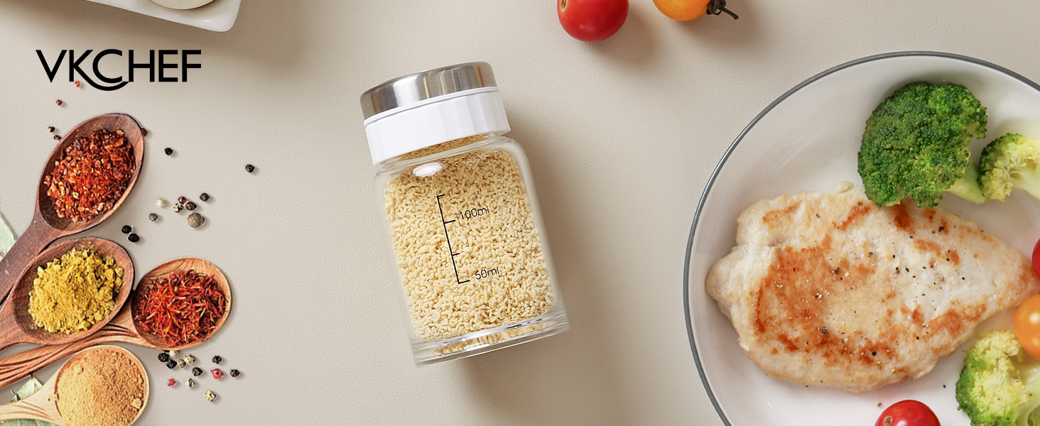 Amazon｜VKCHEF 調味料入れ スパイスボトル 調味料ポット 砂糖入れ 耐熱ガラス 新生活 調味料収納 調味料缶 コショウ 塩 調味料ケース 粉容器 七味入れ キッチン 台所 ...