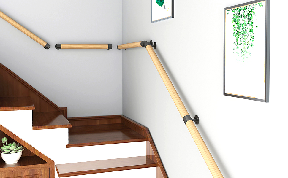 5FT Wooden Stair Handrails,Indoor Outdoor Hand Railings, Sturdy Wall ...