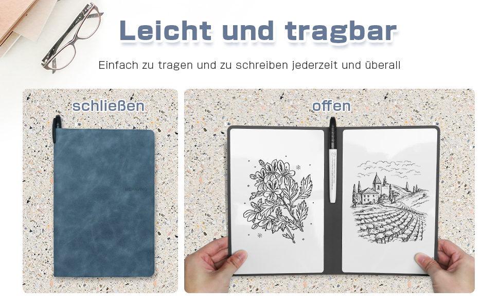 NEWYES Mini Whiteboard A5, Abwischbares Memoboard, Tragbares Whiteboards mit 3 Farbstiften ...