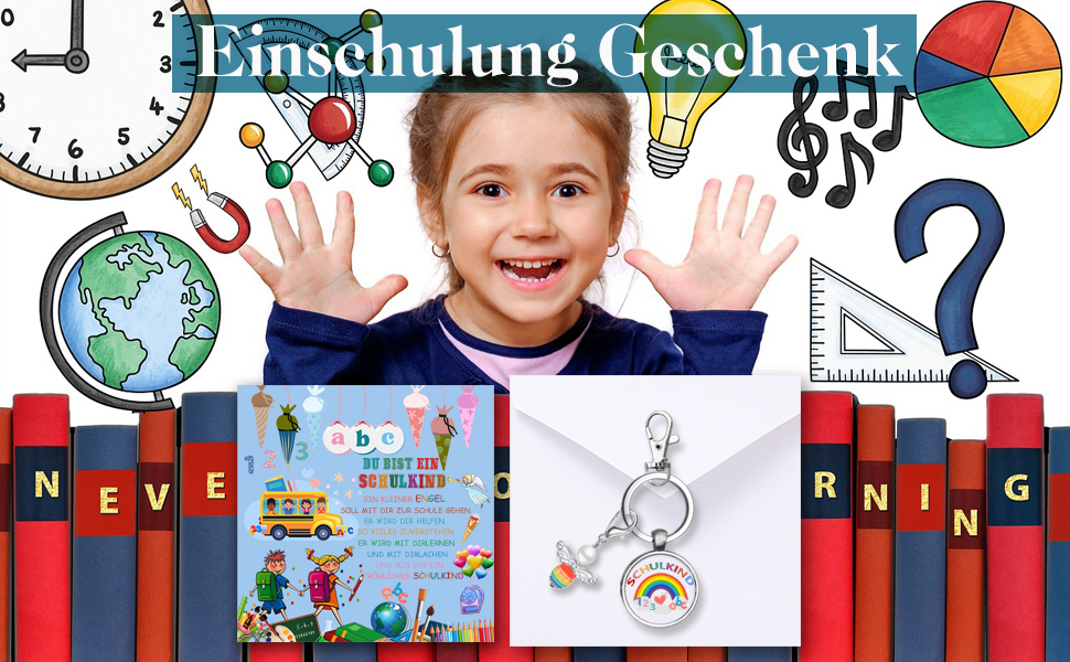 Toctax Einschulung Geschenk Mädchen Junge mit Schutzengel Schlüsselanhänger, Grußkarte und ...