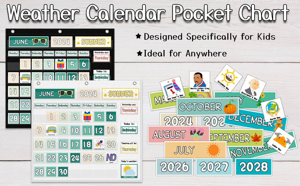 Amazon.com: Classroom Calendar Pocket Chart Display And Weather Station ...