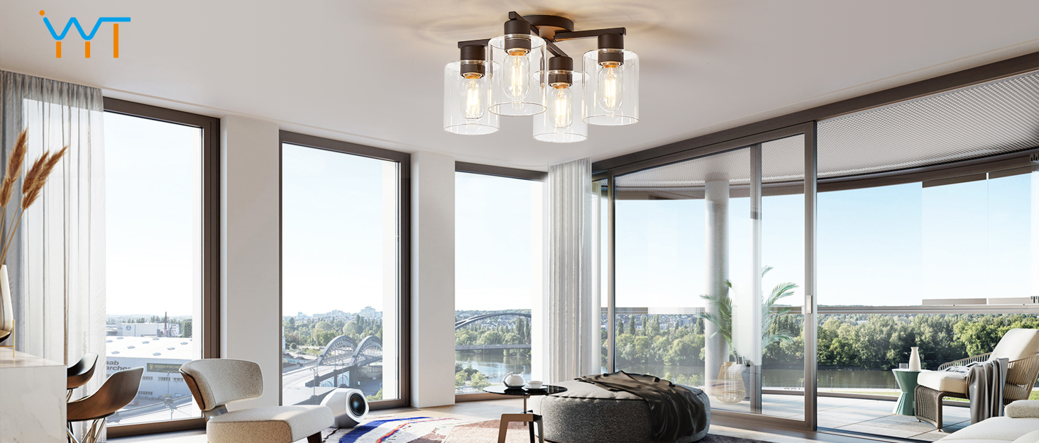 YYT Light Fixtures for Dining Room 6-Light Semi Flush Mount Ceiling Light Fixtures Large Brushed ...