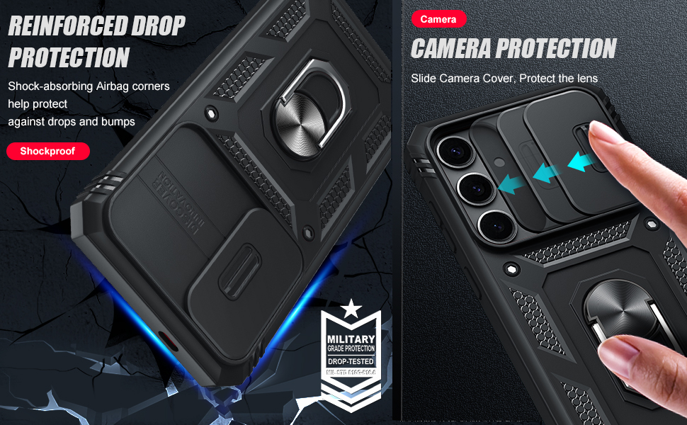 LeYi for Samsung Galaxy S24 5G Case with Camera Cover Slider, 360° Full Body Armour Military ...