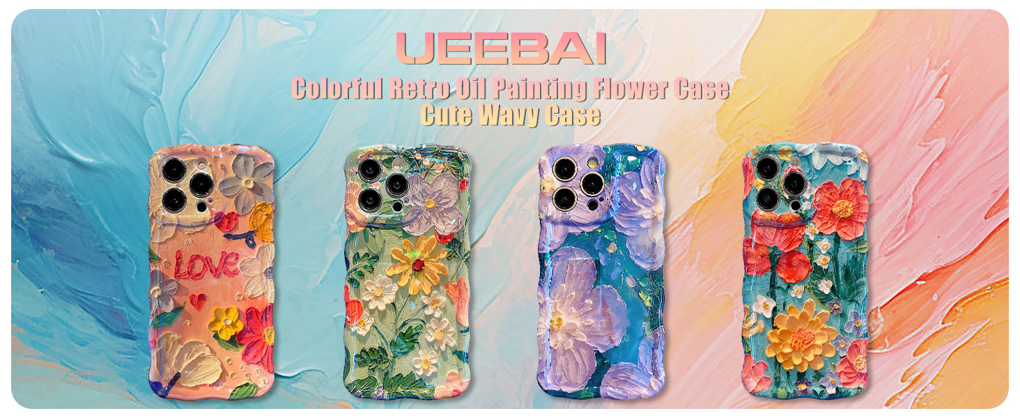 Amazon.com: UEEBAI Case for iPhone 16 Pro, Colorful Retro Oil Painting Flower Case Pretty Glossy ...
