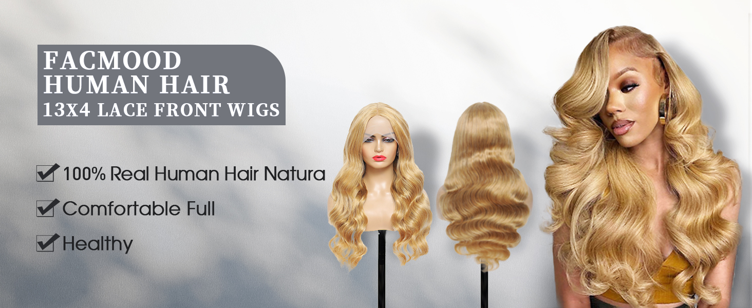 Amazon.com : FACMOOD Honey Blonde Lace Front Wigs Human Hair 13x4 HD Transparent Lace Frontal ...