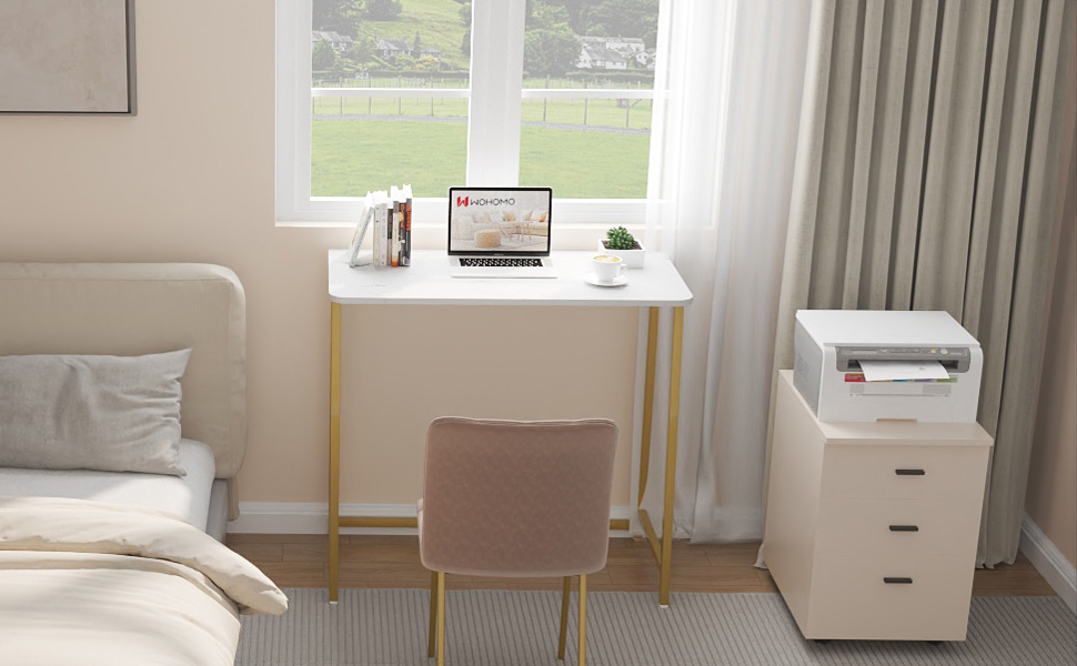 WOHOMO White Marble Folding Desk 80cm Small Foldable Computer Desk for ...