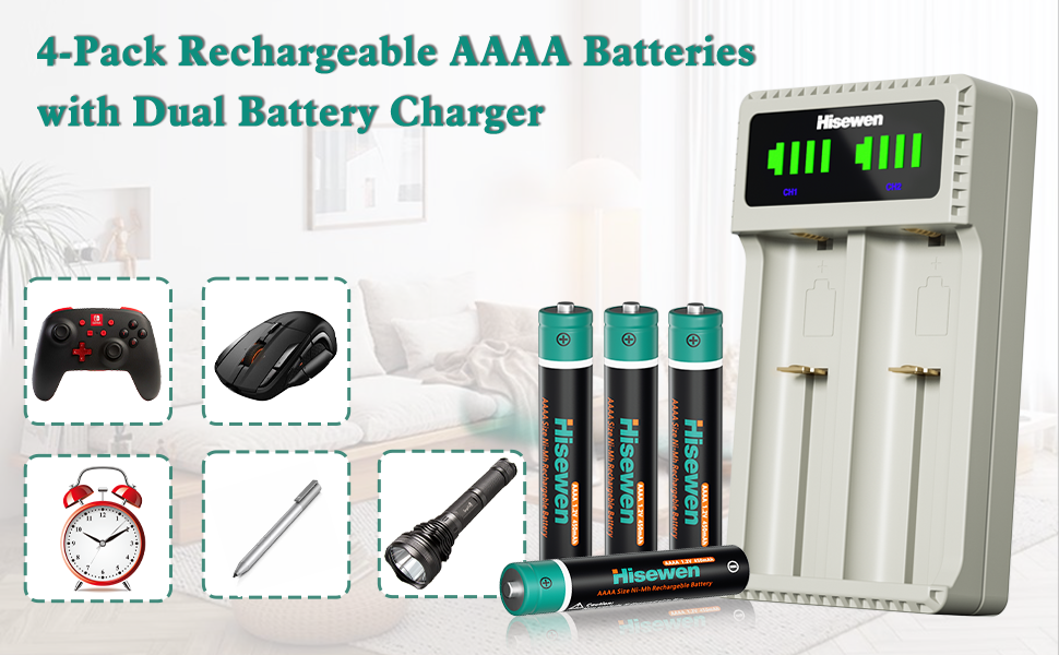 Batería AAAA recargable 4 unidades, cargador de batería AA AAA con visualización LED para ...