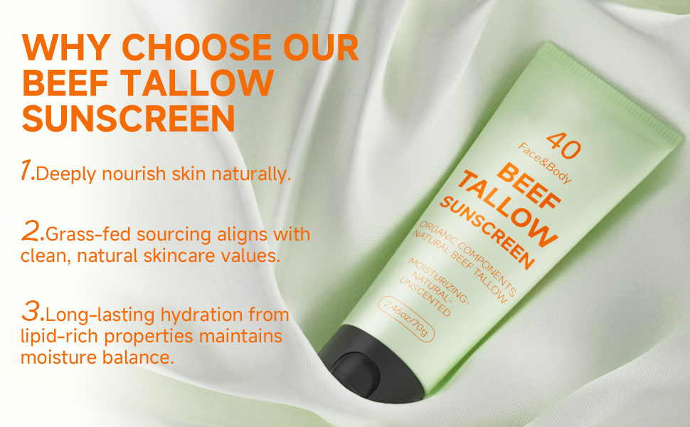 Amazon.com: Tallow Sunscreen, Sunscreen for Face, Beef Tallow for Skin, Reef Safe Travel ...