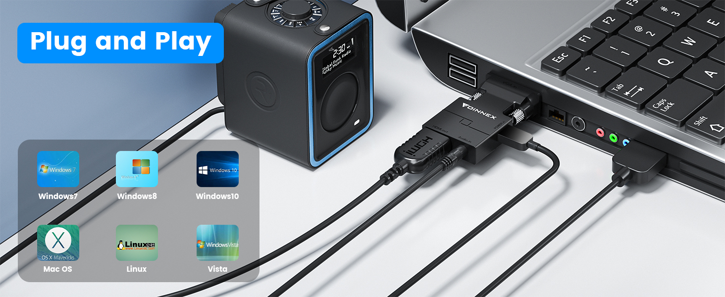 FOINNEX VGA to HDMI Adapter Converter with Audio 1080P, PC VGA Output ...