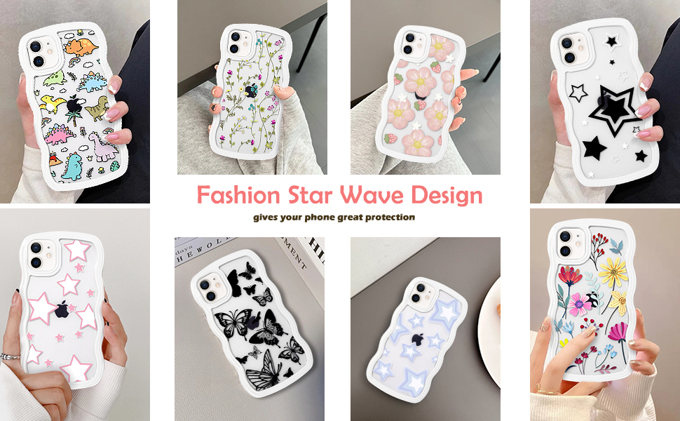 Amazon.com: NITITOP Compatible for iPhone 11 Case Cute Flower Floral Clear Blue Wave Wavy Frame ...