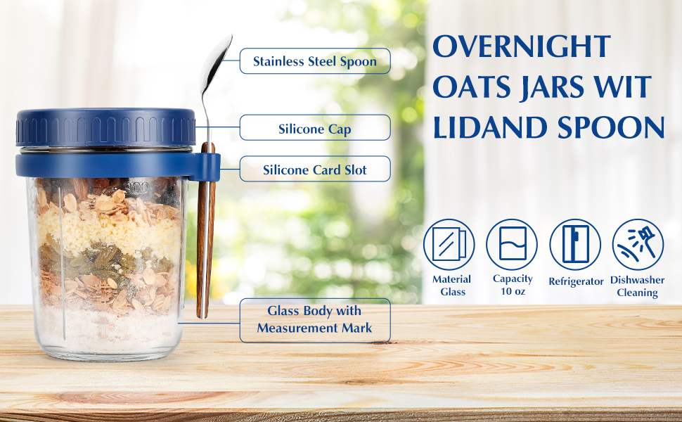 ALINK 2 Pack Overnight Oats Jars, Overnight Oats Container with Lid and Spoon, 10 oz Cereal ...