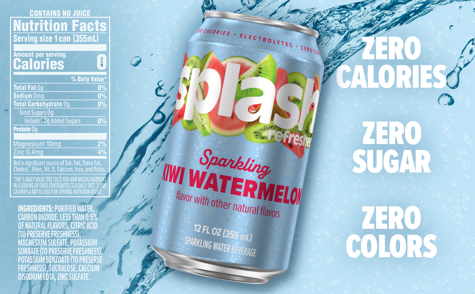 Amazon.com : Splash Refresher Sparkling Water, Kiwi Watermelon - 8-Pack, 12 Fl Oz Cans ...