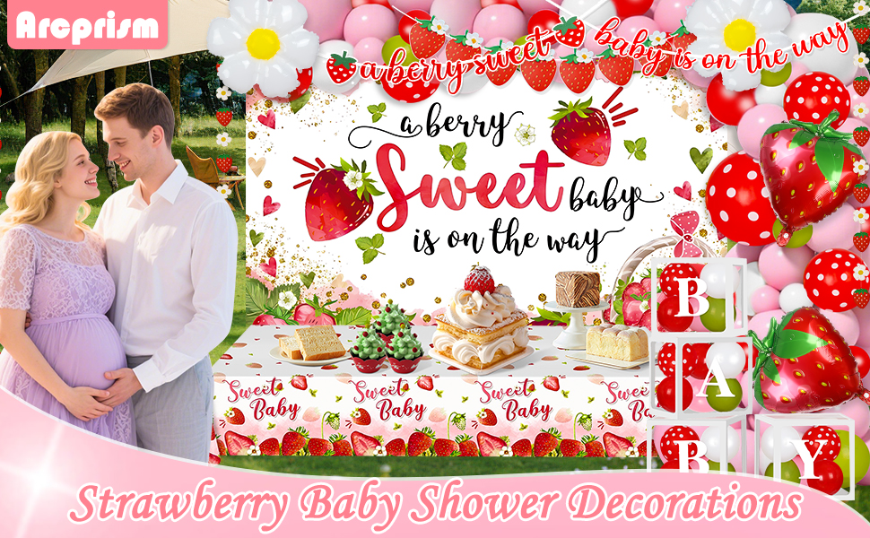 Amazon.com: 65Pcs Strawberry Baby Shower Decorations A Berry Sweet Baby Is On The Way Party ...