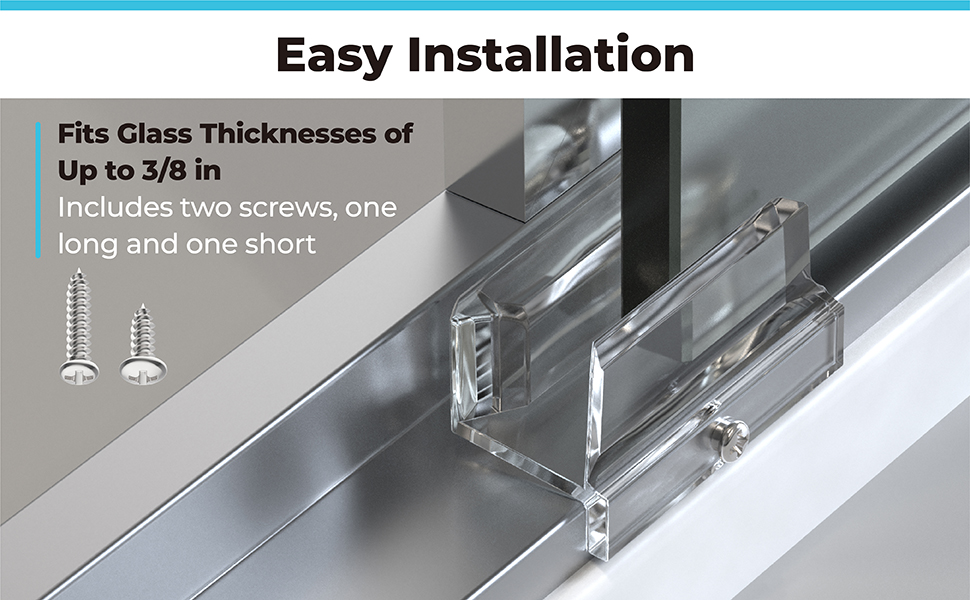 Clear Acrylic Sliding Shower Door Bottom Guide with Screw fits for Sliding Shower Doors, 3/8 in ...