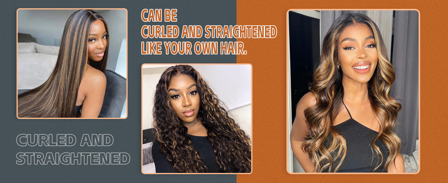 Amazon.com : soul lady Highlight 13x6 Lace Front Wigs Human Hair Pre Plucked 1B/30 Body Wave ...