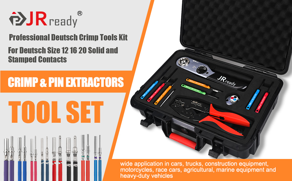 JRready ST2182 Deutsch Master Crimp Tool Kit, Close & Open Barrel Crimping Tool, with ...