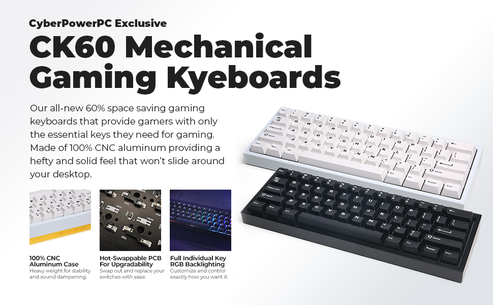 Amazon.com: CyberPowerPC CK60 White 60% Hot-Swappable RGB Customizable Mechanical Gaming ...