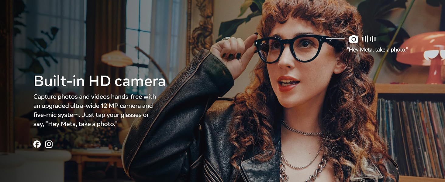 Ray-Ban Meta Headliner glasses with Meta AI | Built-In HD 12 MP Camera | Open Ear Speakers with ...