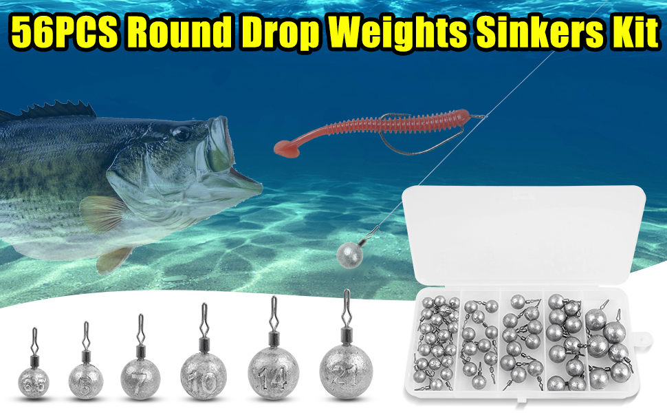 Amazon.com : Round Drop Weights Sinkers Kit, 56PCS Ball Sinkers Fishing Weight Casting Drop Shot ...