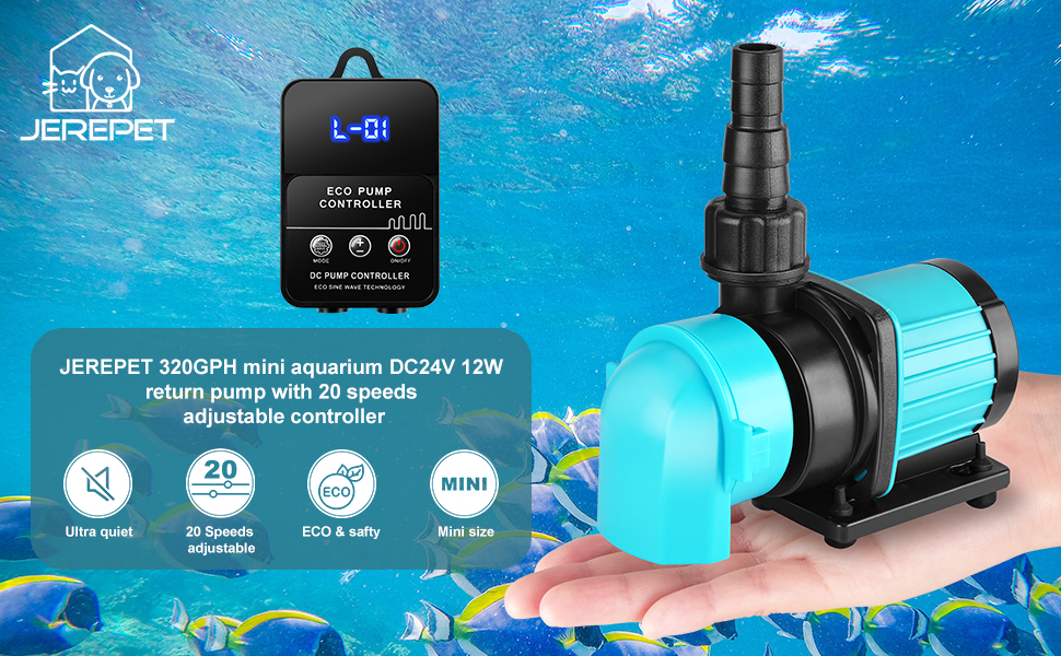 Mua JEREPET 320GPH Mini Aquarium DC Water Pump with Controller, DC24V 12W Submersible Return ...