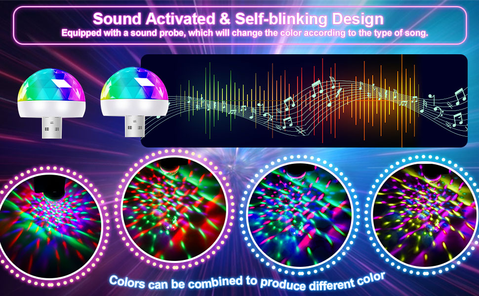 Frienda 8 Pcs USB Mini Disco Light 1.58x1.58 Inch Sound Activated Halloween DJ Disco Ball Stage ...