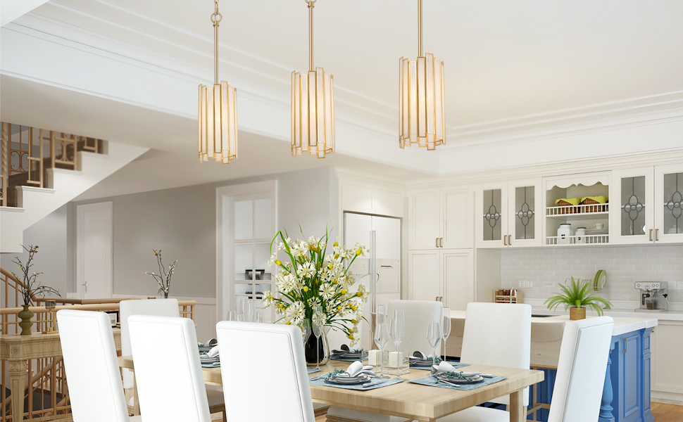 Optimant Lighting Gold Pendant Lighting, Modern Glass Cylinder Hanging ...