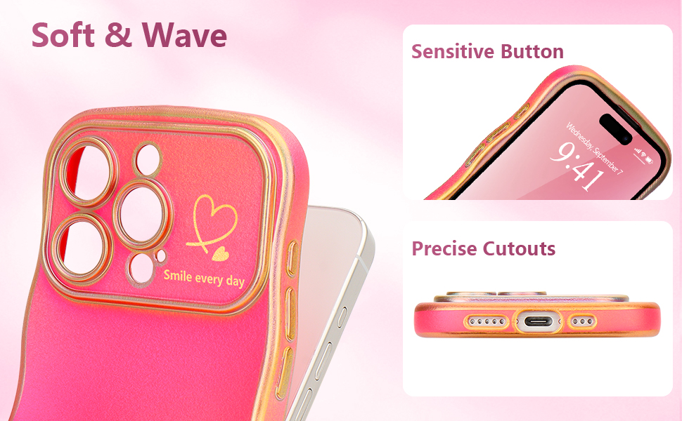 Amazon.com: LCHULLE for iPhone 15 Pro Max Case for Women Girls, Cute Colorful Wave Frame Curly ...