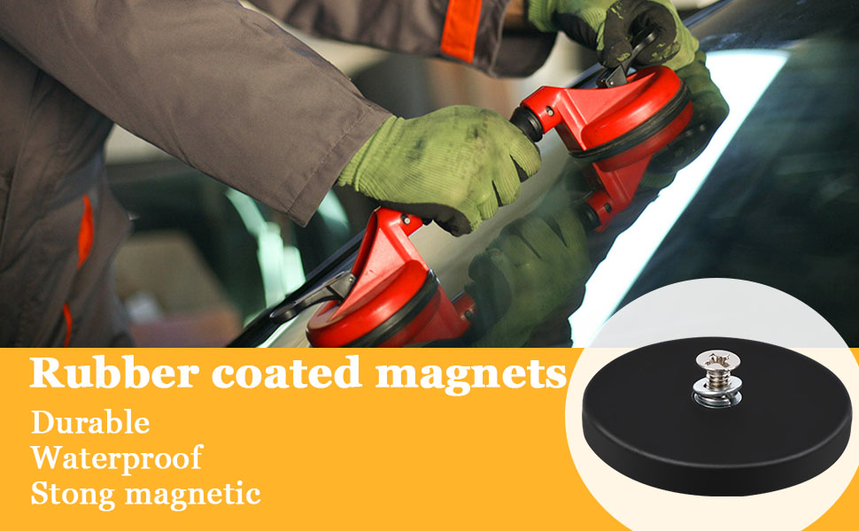 MIN CI 4Pcs Strong Rubber Coated Neodymium Magnets, Powerful Round Rare Earth Magnets with M6 ...