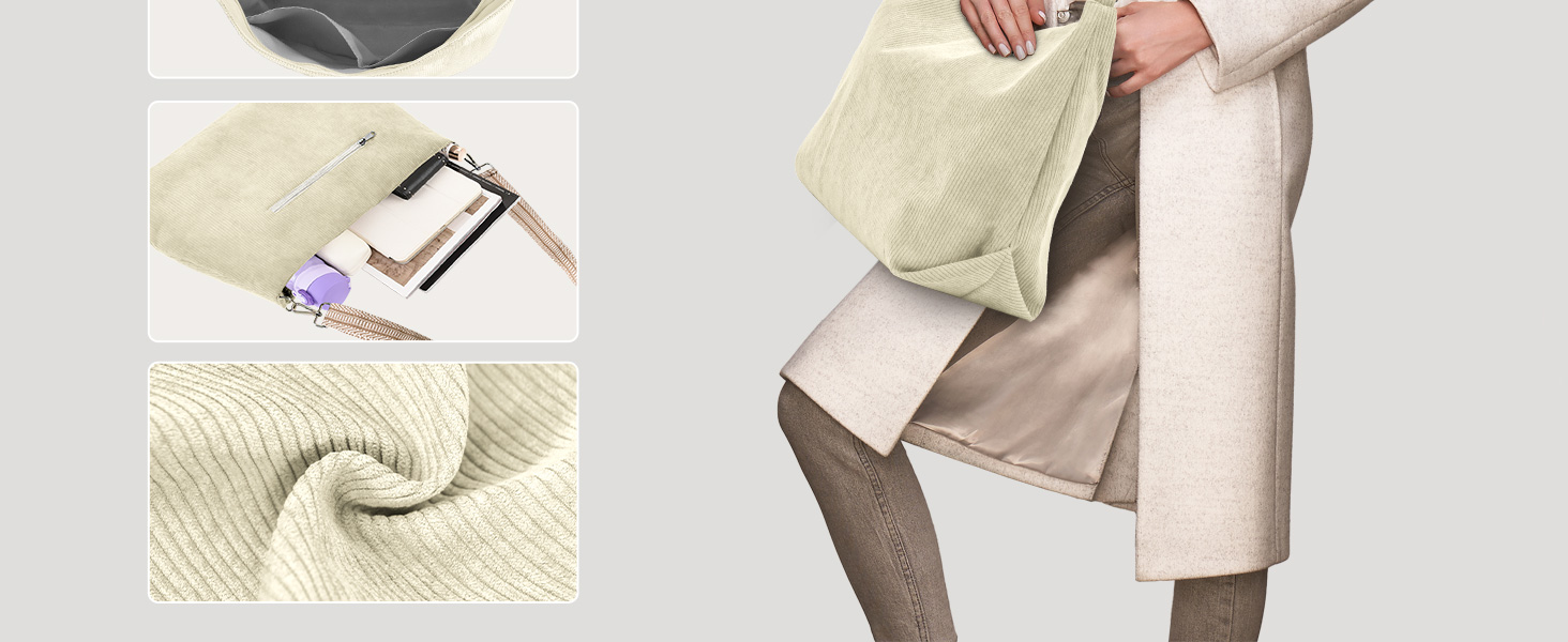 Amazon.com: Prite Women’s Corduroy Tote Bag with Zipper, Stylish Shoulder Bag with Adjustment ...