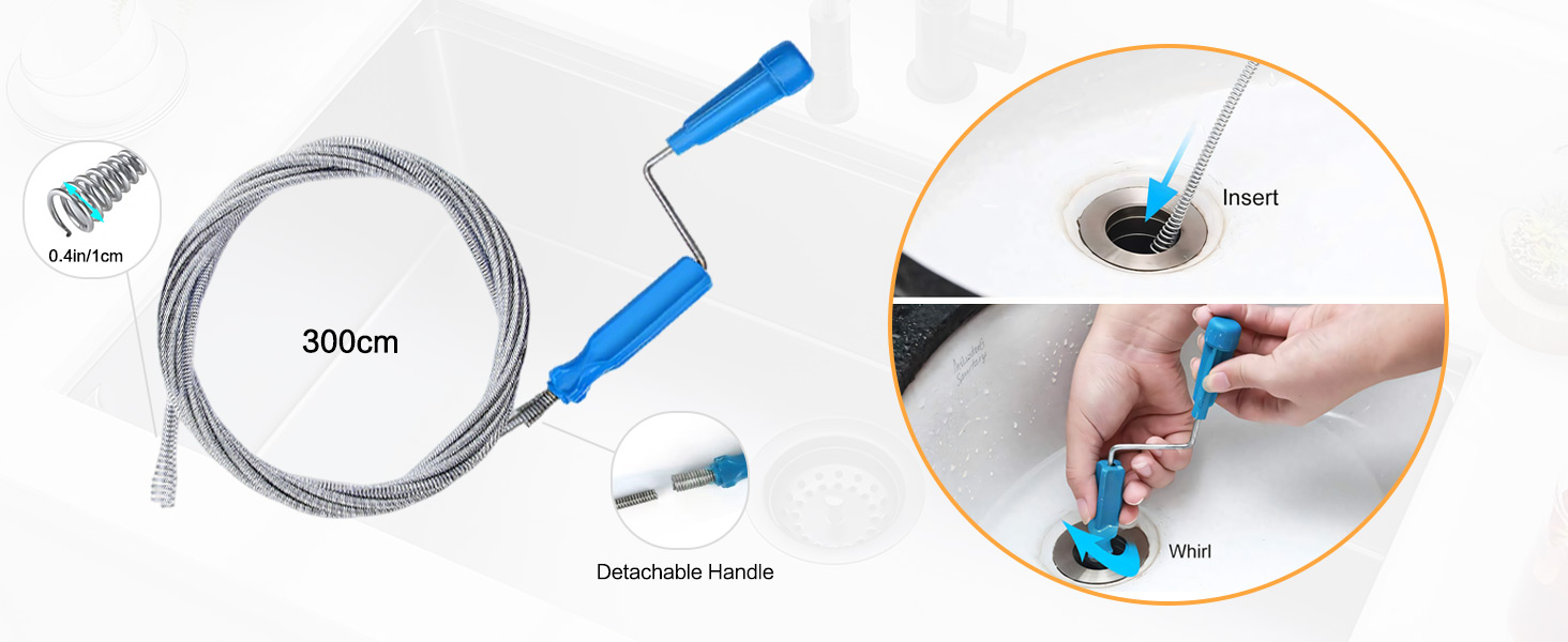 Drain Snake Clog Remover Cleaner - 3M Sink Drain Plumbing Unblocker ...