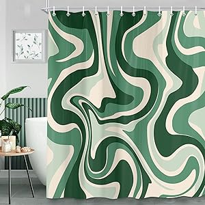 Amazon.com: MDUKOIN Sage Green Shower Curtain, Aesthetic 70s Abstract Wavy Swirl Bath Curtain ...